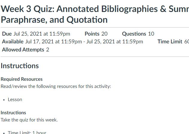 (Answered) ENGL147N Week 3 Quiz: Annotated Bibliographies & Summary ...