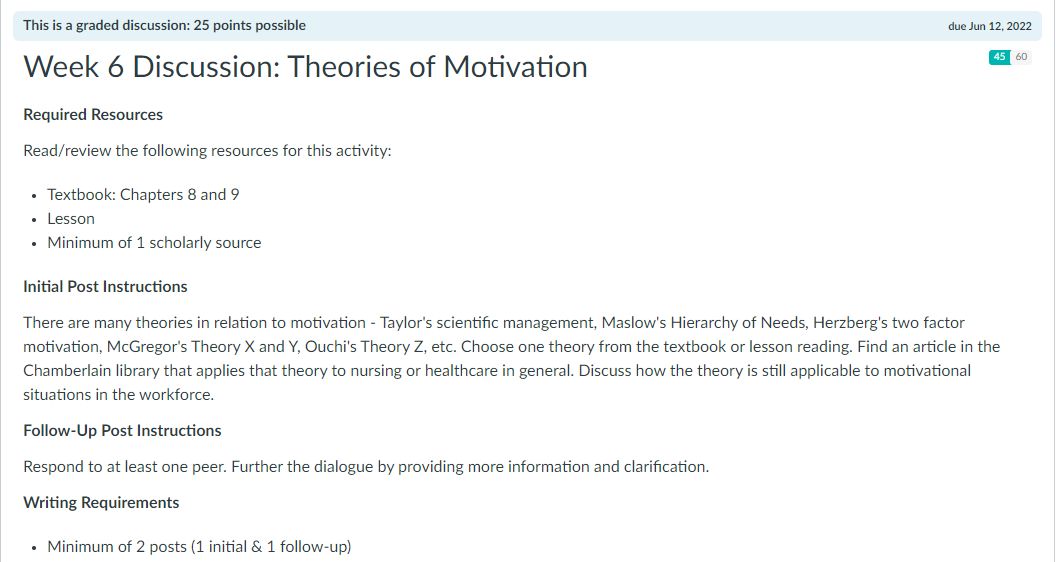 (Solution) BUSN115N Week 6 Discussion: Theories of Motivation - Scol ...