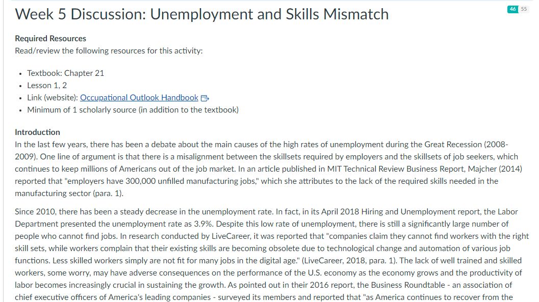 Solution Econ312n Week 5 Discussion Unemployment And Skills Mismatch Scol Tutorials