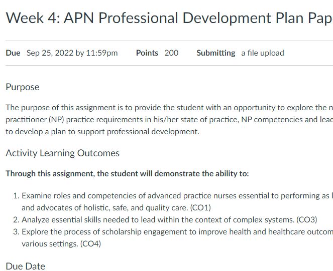 (Answered) NR500NP Week 4: APN Professional Development Plan Paper ...