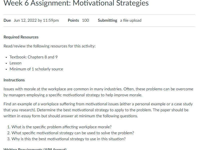 (Solution) BUSN115N Week 6 Assignment: Motivational Strategies - Scol ...