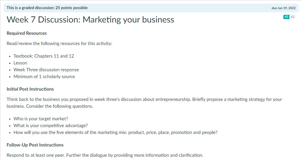 (Solution) BUSN115N Week 7 Discussion: Marketing your business - Scol ...