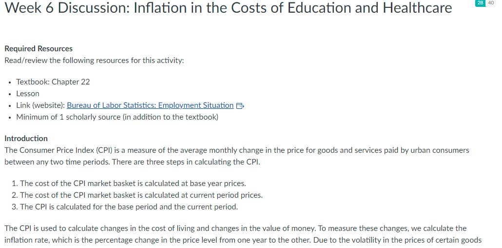 (Solution) ECON312N Week 6 Discussion: Inflation in the Costs of Education and Healthcare - Scol ...