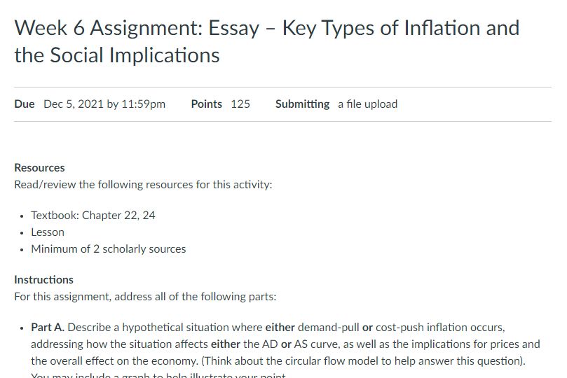 Solution Econ312n Week 6 Assignment Essay Key Types Of Inflation Scol Tutorials