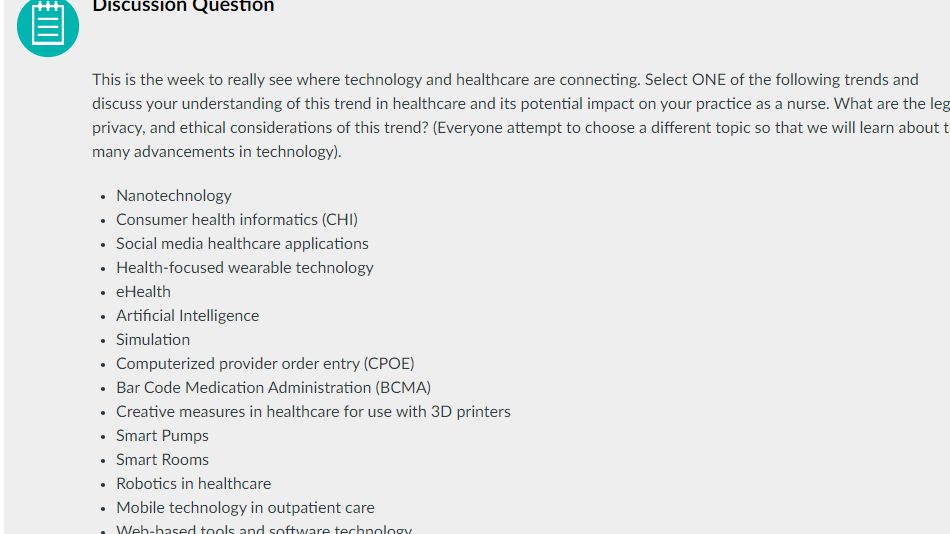 (Solution) NR361 Week 5 Discussion: Trends in Informatics (graded) - Scol Tutorials