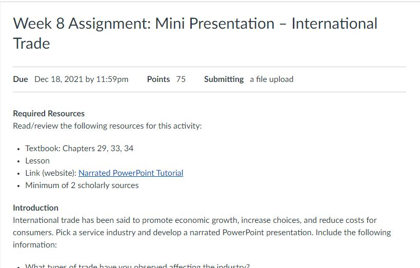 Solution Econ312n Week 8 Assignment Mini Presentation International Trade Scol Tutorials 1064