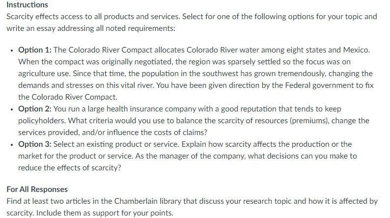 Solution Econ312n Week 1 Assignment Essay Scarcity Scol Tutorials