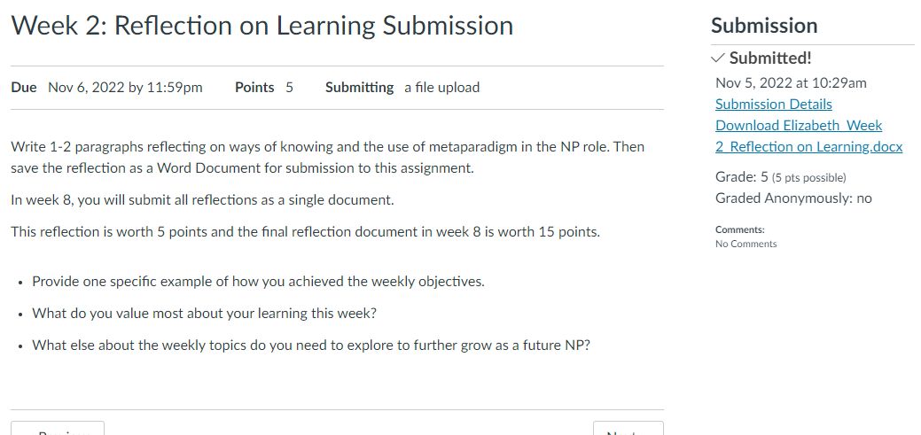 (Answered) NR501NP Week 2: Reflection on Learning Submission - Scol ...