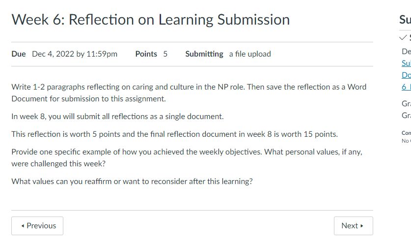 (Answered) NR501NP Week 6: Reflection on Learning Submission -Reaffirm ...