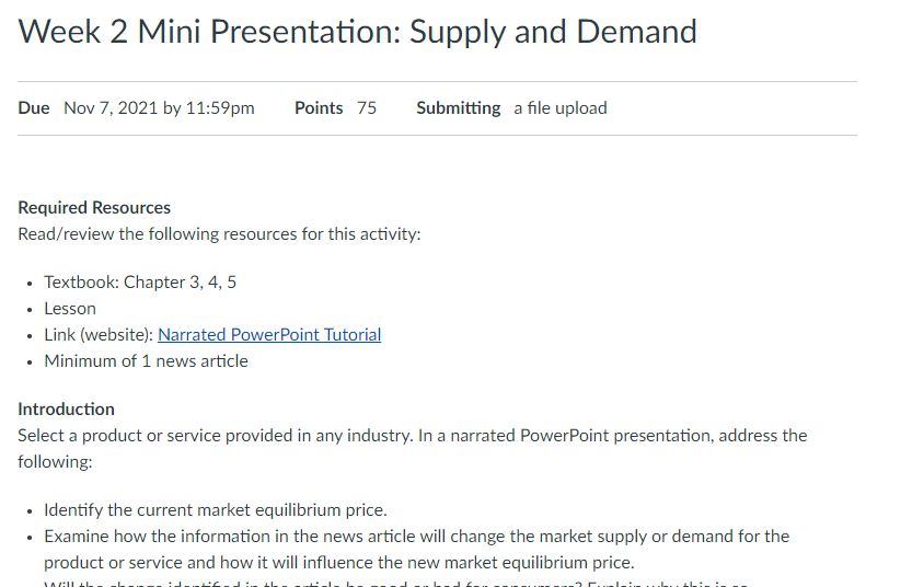 Solution Econ312n Week 2 Mini Presentation Supply And Demand Scol Tutorials