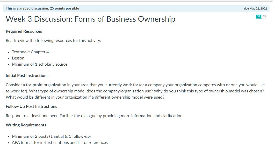 (Solution) BUSN115N Week 3 Discussion: Forms of Business Ownership ...