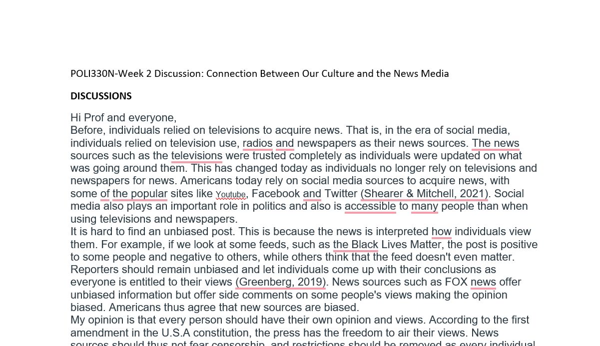 (Answered) POLI330N Week 2 Discussion: Connection Between Our Culture ...