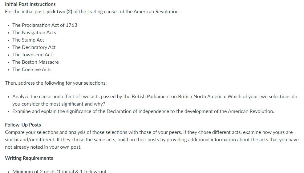 (Answered) HIST405N Week 2 Discussion 1: The American Revolution - Scol ...