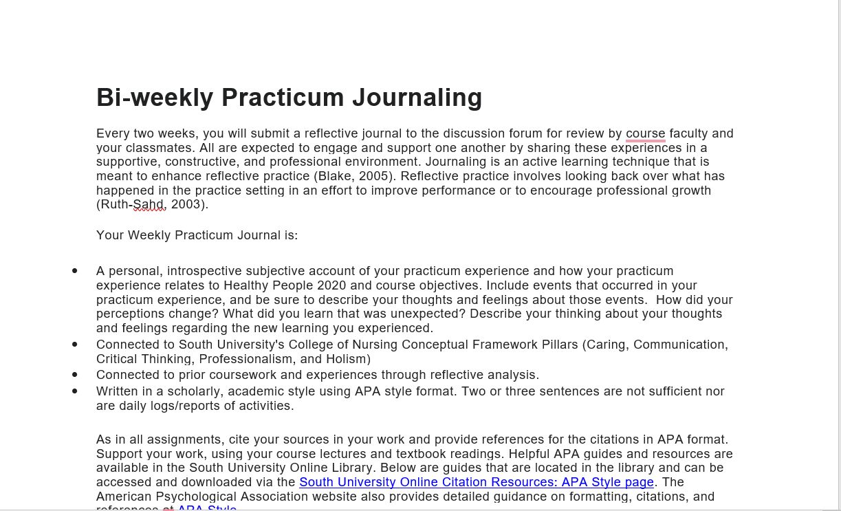 (Solution) NSG4076 Week 6 Journal Bi-weekly Practicum Journaling - Scol ...