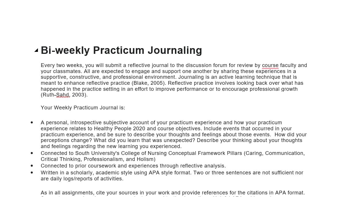 (Solution) NSG4076 Week 6 Journal Bi-weekly Practicum Journaling - Scol ...