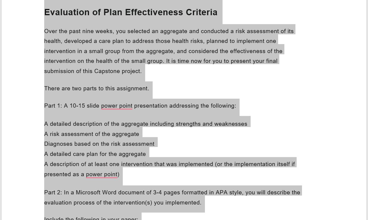 (Solution) NSG4076 Week 10 Project Evaluation of Plan Effectiveness ...
