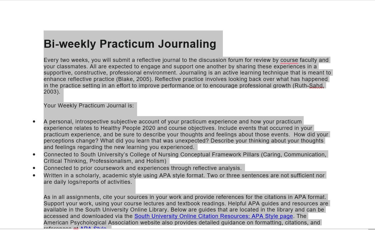 (Solution) NSG4076 Week 4 Journal; Bi-weekly Practicum Journaling ...