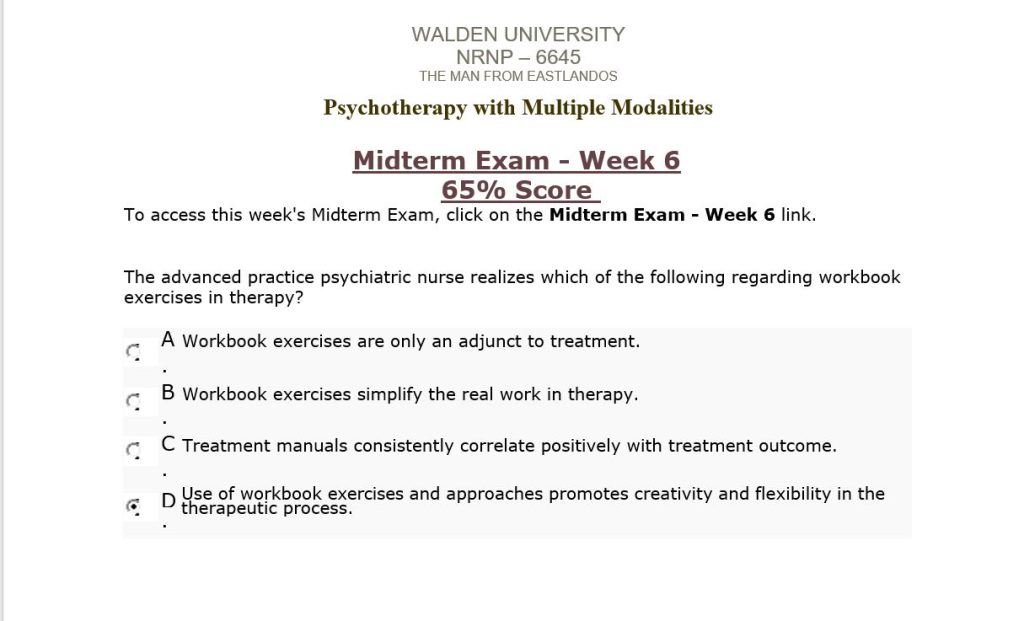 (Answered) NRNP 6645 Week 6 Midterm Exam - 100% Correct - Scol Tutorials