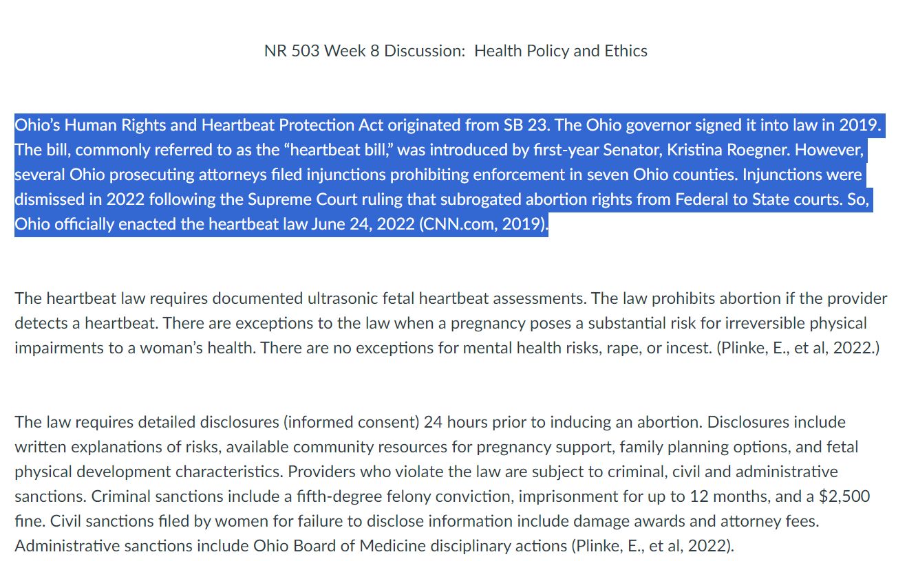 Solution Nr503 Week 8 Discussion Health Policy And Ethics Scol Tutorials