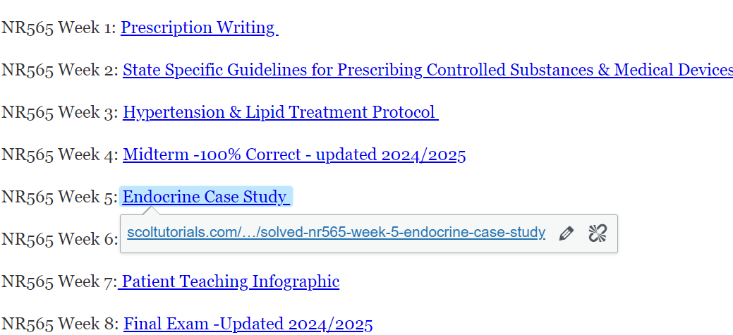 (Weekly Solutions) NR565 Entire Course - week 1-8 - Scol Tutorials