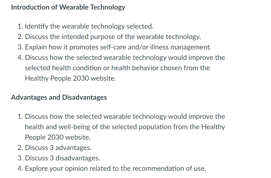 (Solution) NR361 Week 3 Assignment: Examining Wearable Technologies ...