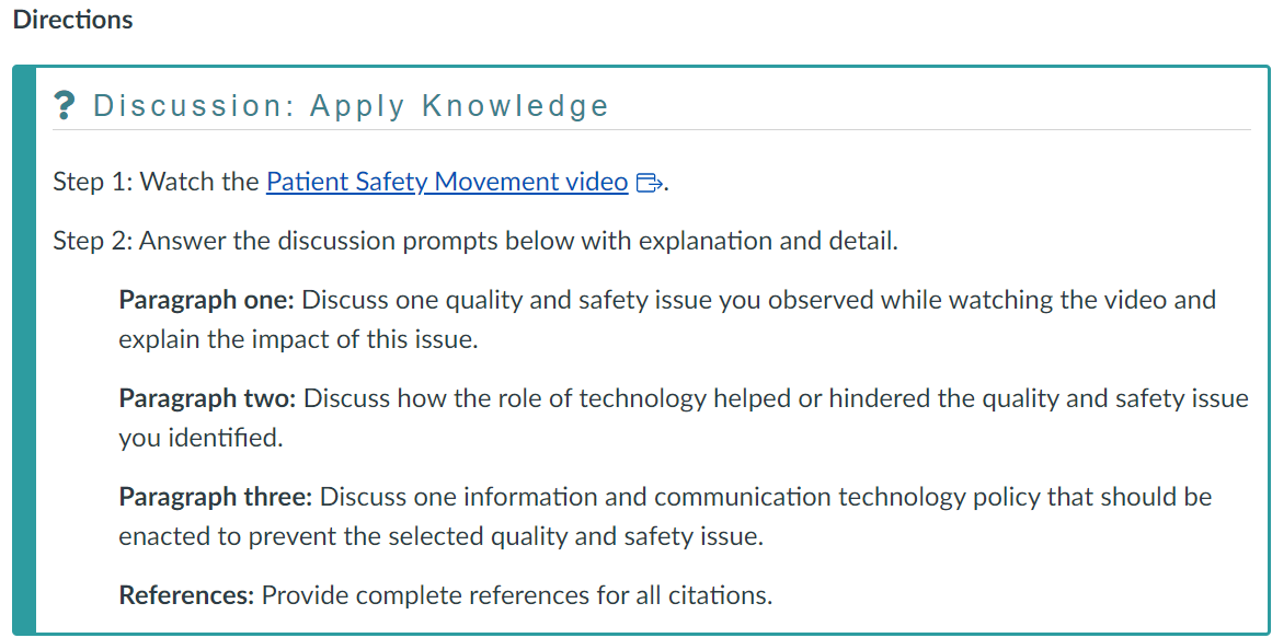 (Solution) NR361 Week 7 Discussion: Quality and Safety in Healthcare Informatics - Scol Tutorials
